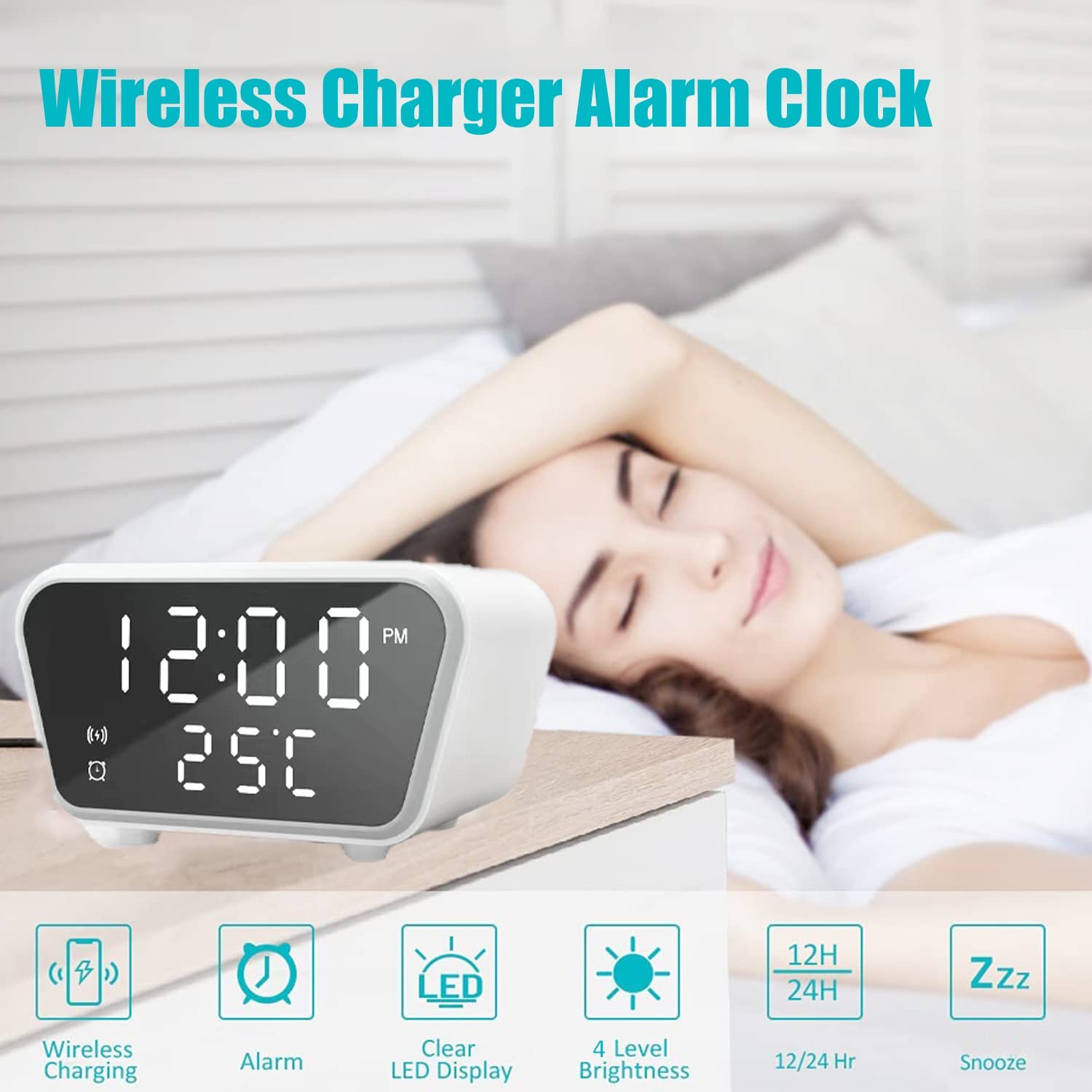 مشخصات ساعت رومیزی با شارژر بی سیم GGEROU Digital Alarm Clocks with Fast Wireless Charging ...