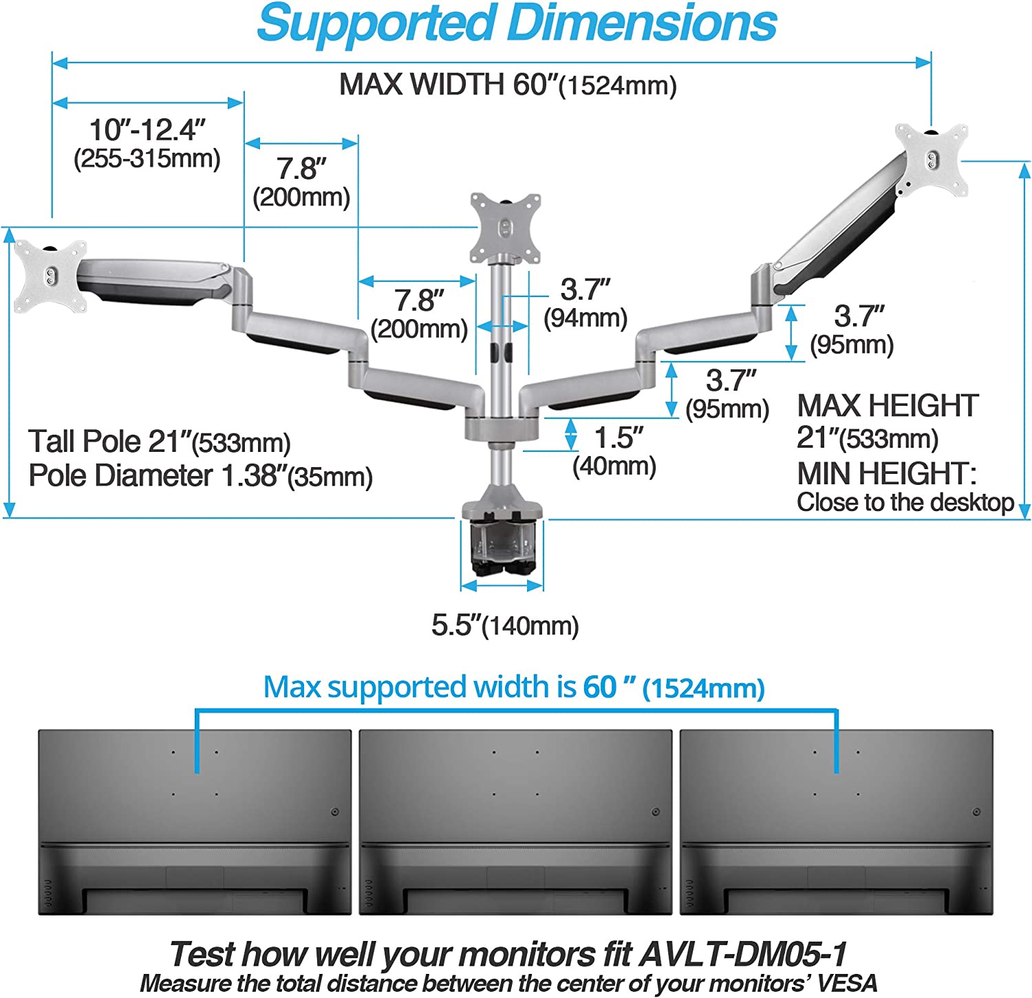 مشخصات پایه نگهدارنده مانیتور AVLT-Power AVLT-Power Triple Monitor ...