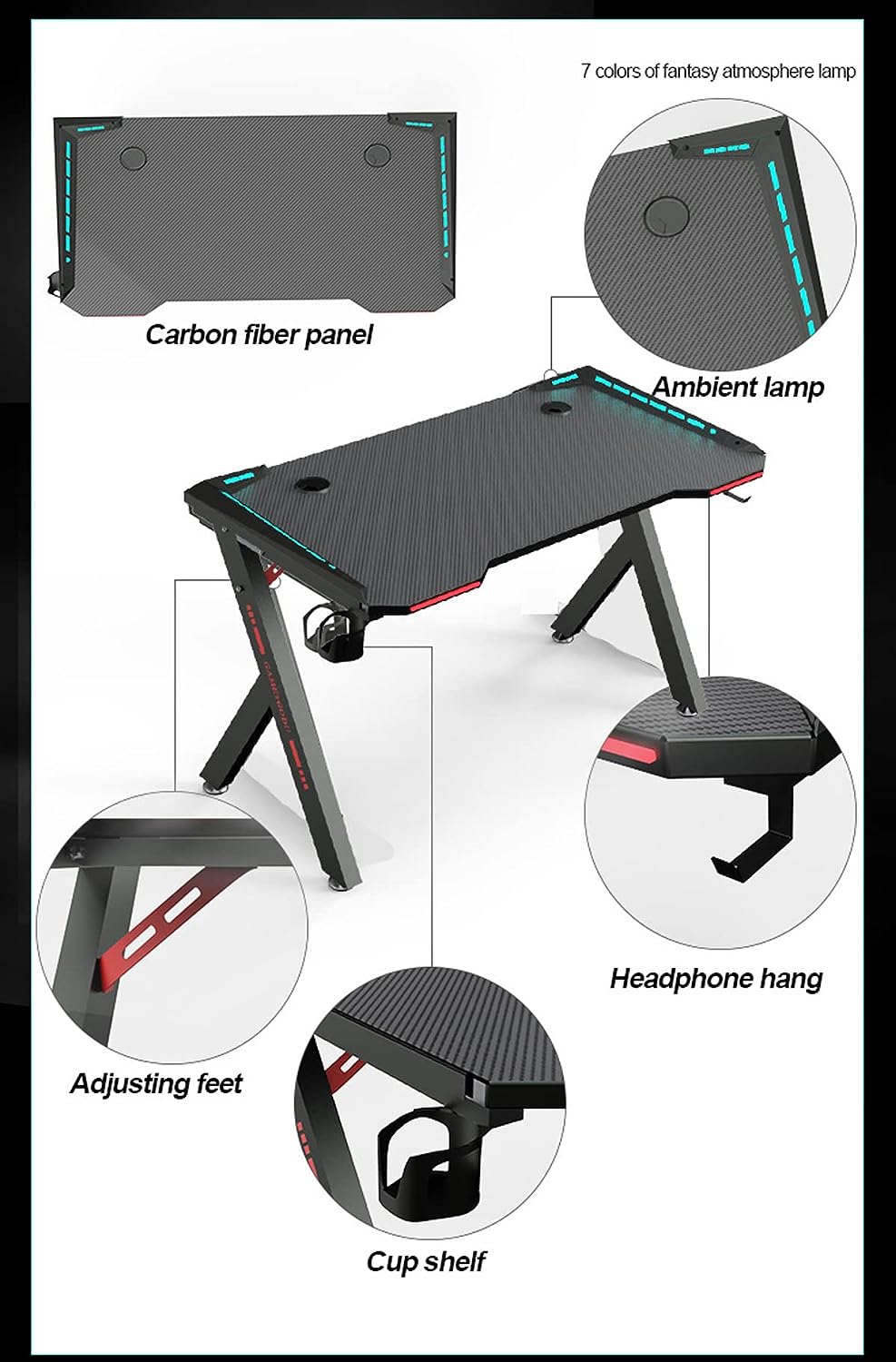 مشخصات میز گیمینگ مدل Gaming Desk With Led Rgb Rc Light ارسال 15 الی