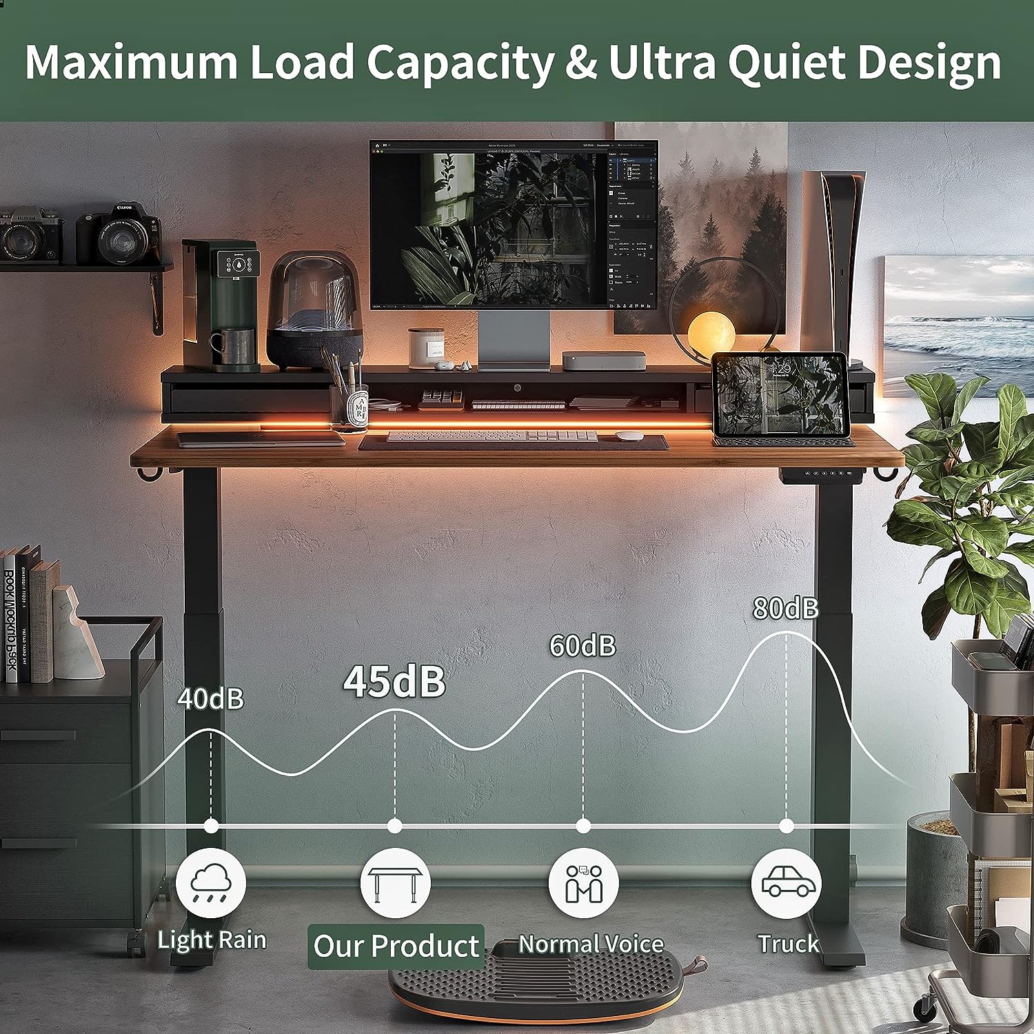 مشخصات میز ایستاده با قابل تنظیم ارتفاع و نور محیطی مدل FEZIBO 55 24 ...